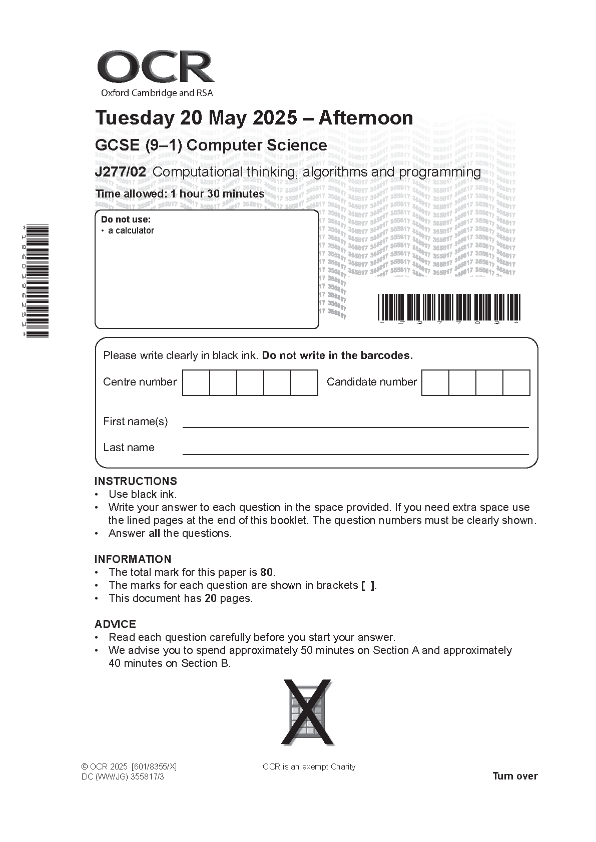 2025 OCR GCSE Computer Science Paper 2 and Mark Scheme Combined (J277 ...